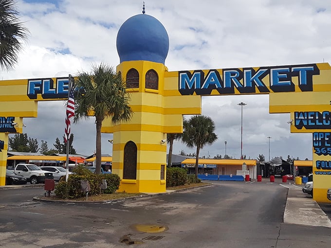Where else but Florida would you find a blue-domed, Arabian Nights-inspired entrance to a flea market? It's architectural whimsy meets discount shopping.