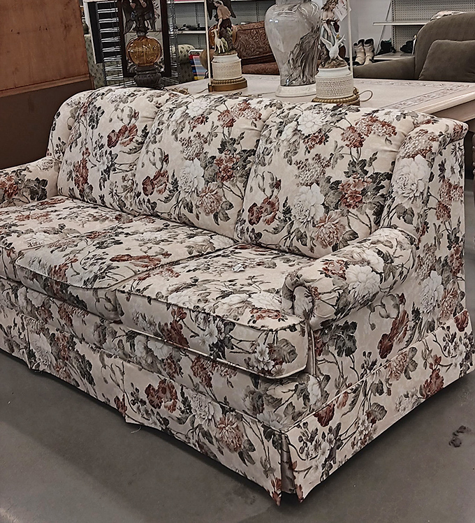 Grandma's floral sofa gets a second chance at love. One shopper's "too much" is another's statement piece waiting to transform a living room.