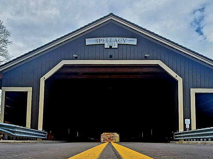 Peek into the portal of the past! The Spellacy Bridge's entrance frames your journey with architectural elegance that whispers tales of horse-drawn carriages.