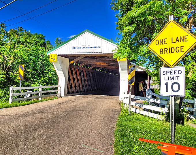 "One Lane Bridge, Speed Limit 10" – not just signs, but invitations to slow down and savor a journey through wooden artistry.