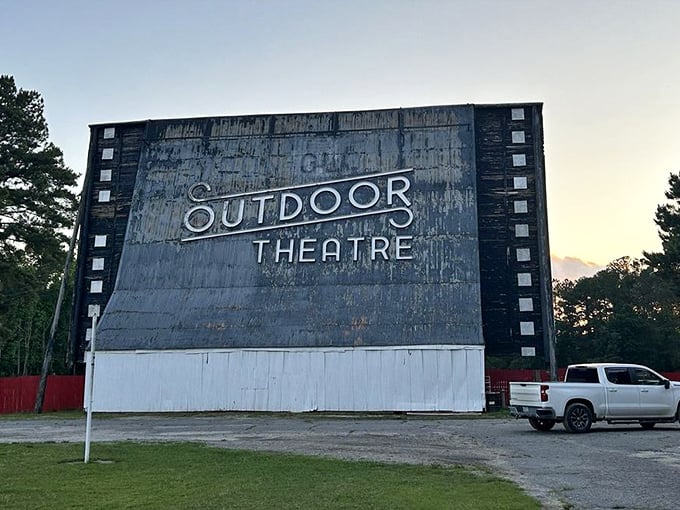 Mother Nature provides the perfect backdrop for this weathered movie screen, where cinematic magic has unfolded for generations of North Carolina families.