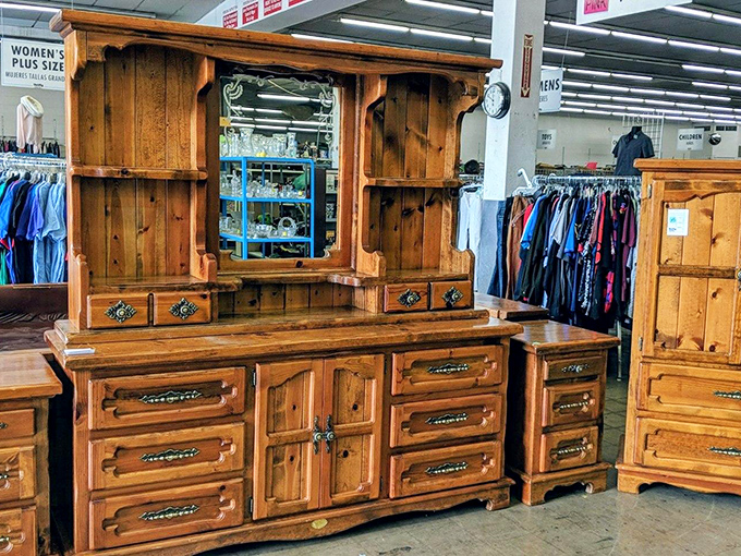 This isn't just furniture&mdash;it's solid wood craftsmanship that would make Ron Swanson nod in approval. Bedroom sets like this are thrift store holy grails.