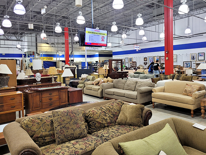 A furniture showroom that rivals IKEA in variety, minus the relationship-testing assembly instructions. That floral sofa has stories to tell.