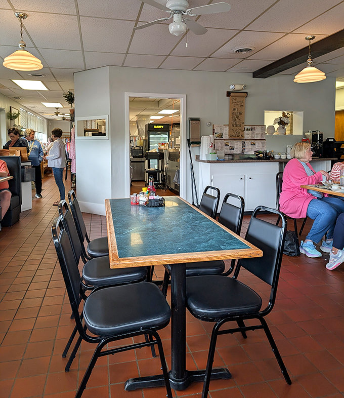 Simple formica tables and no-nonsense chairs tell you everything you need to know &ndash; this place puts its energy into what's on the plate, not what you're sitting at.