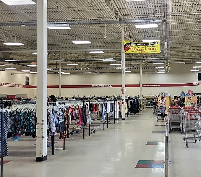 Endless racks stretch toward retail infinity, a wonderland where yesterday's fashion finds tomorrow's admirers.