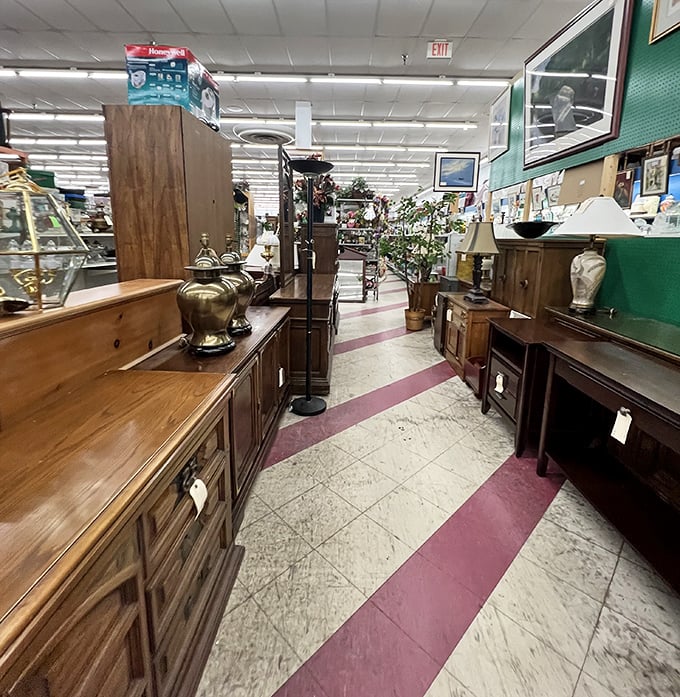 Step inside and enter a world where yesterday's treasures await new homes. The well-organized furniture section showcases solid wood pieces that simply don't exist in today's particle board universe.