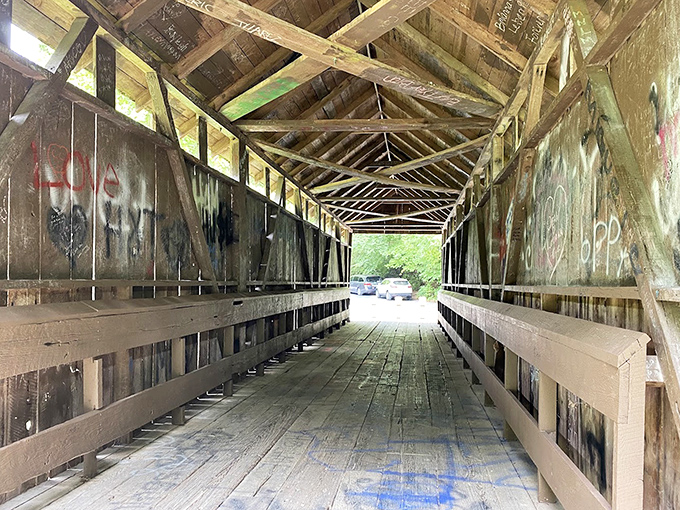 Step inside this wooden time machine where every weathered beam whispers stories of generations past.