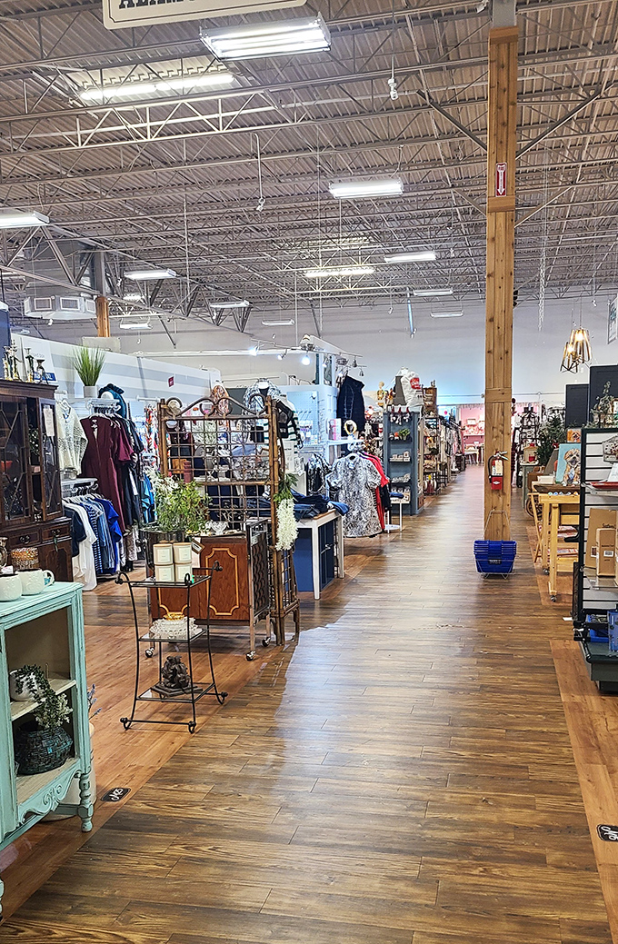 Wide wooden floors and soaring ceilings create the perfect backdrop for treasure hunting, with each booth offering its own universe of vintage possibilities.