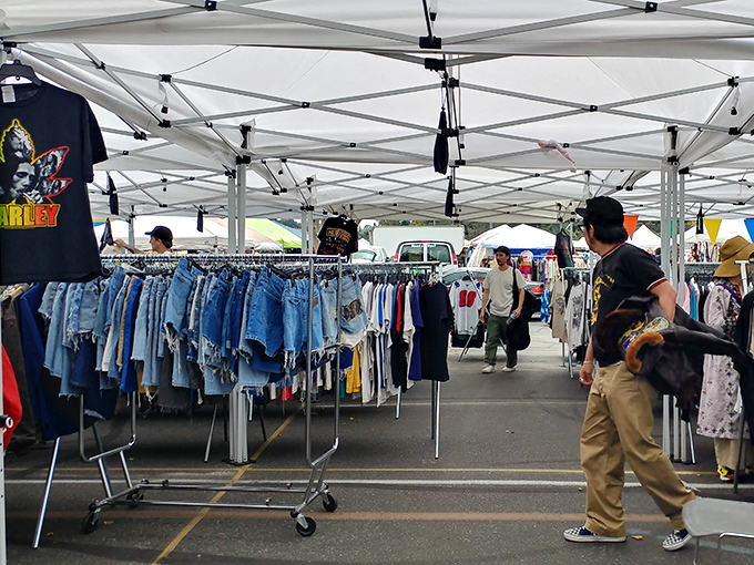 Racks upon racks of vintage denim and t-shirts await new homes. Someone's about to score the perfect worn-in jacket they'll still be wearing a decade from now.