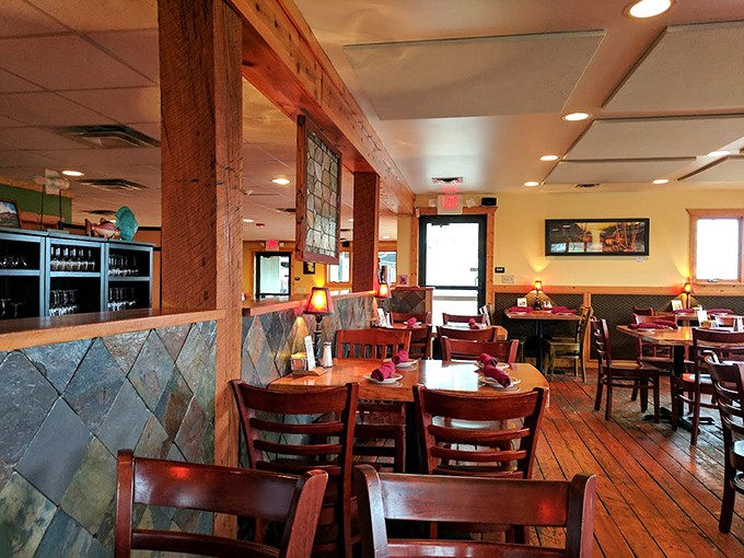 Stone walls and warm wood create the perfect backdrop for discovering your next favorite meal.