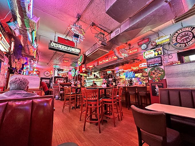 Step inside and you're bathed in the warm glow of decades' worth of neon signs&mdash;like walking into a museum where everything on display makes you hungry.