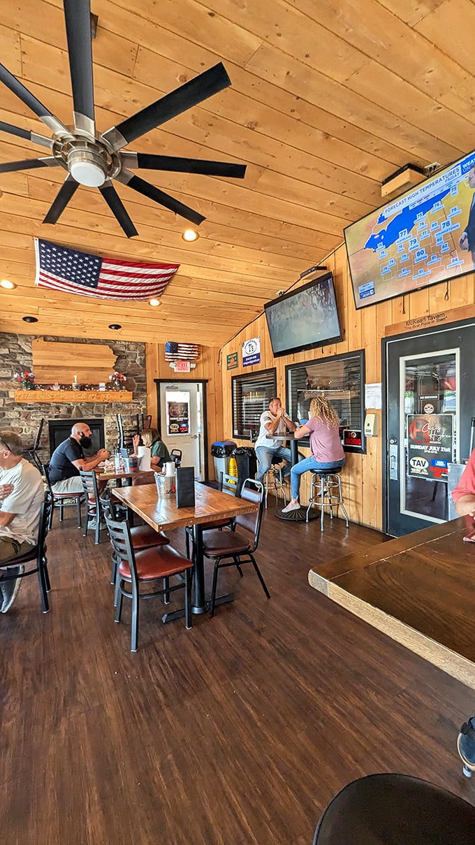 Wooden paneling, American flag, stone fireplace&mdash;this isn't interior design, it's a warm Pennsylvania hug. The kind of place where conversations flow as freely as the drinks.