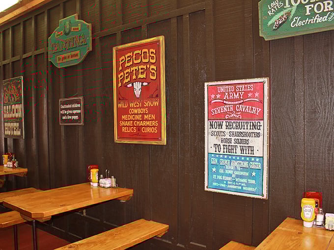 Wild West nostalgia covers every inch of these walls. Pecos Pete's and U.S. Cavalry posters aren't d&eacute;cor&mdash;they're time machines.