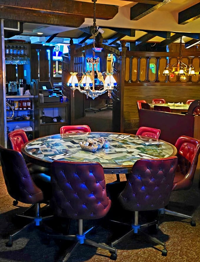 Red chairs that swivel you right back to 1975 surround tables where countless celebrations have unfolded over perfectly cooked steaks.