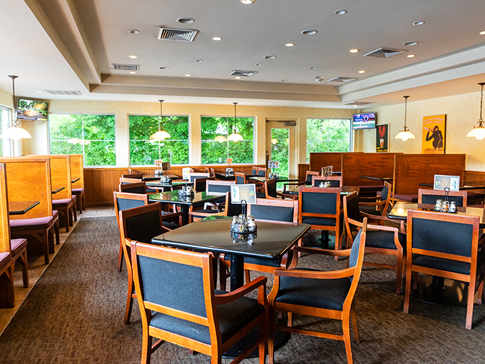 Warm wooden tones and comfortable seating create that rare atmosphere where you could equally enjoy a business lunch or your fantasy football draft party.
