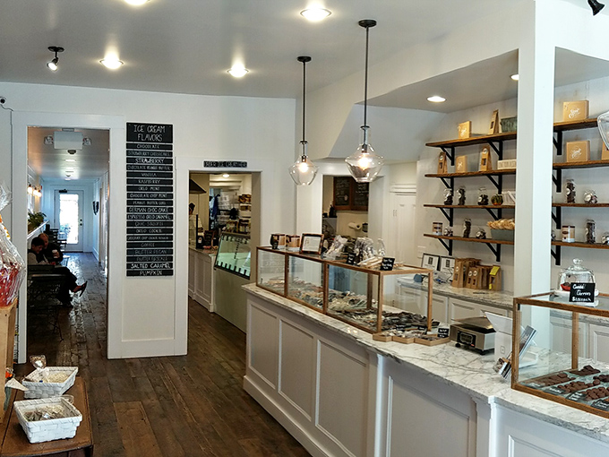 Clean lines and warm lighting create the perfect backdrop for serious ice cream decisions and happy memories.