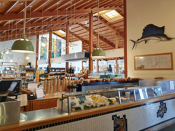 Exposed wooden beams and maritime d&eacute;cor create the perfect backdrop for seafood feasting. That mounted sailfish has seen some stories.