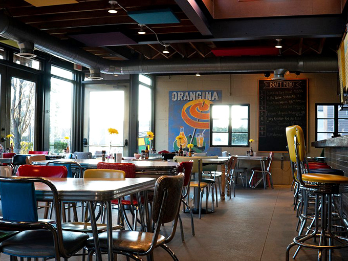 Colorful chairs and vintage posters create that perfect "I've discovered something special" atmosphere. This isn't just a meal&mdash;it's a Michigan moment.