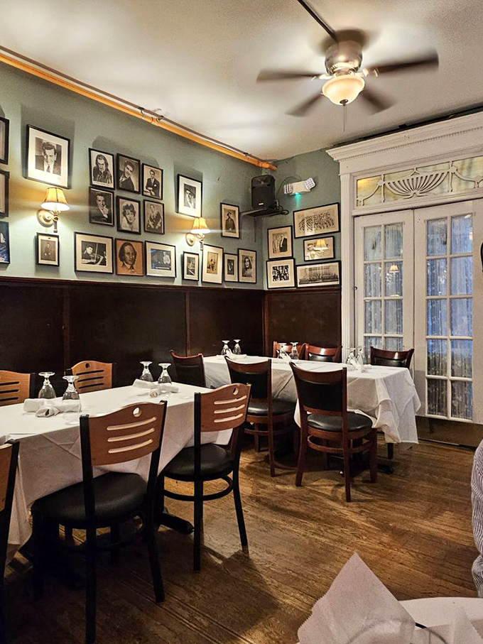 Opera meets pasta in this intimate dining room where framed legends of music watch over your meal, creating an atmosphere that's both reverent and relaxed.