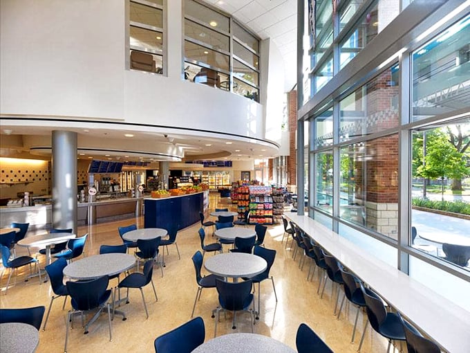 Bright, airy, and buzzing with anticipation&mdash;the interior where dreams come in scoops and calories don't count on campus.