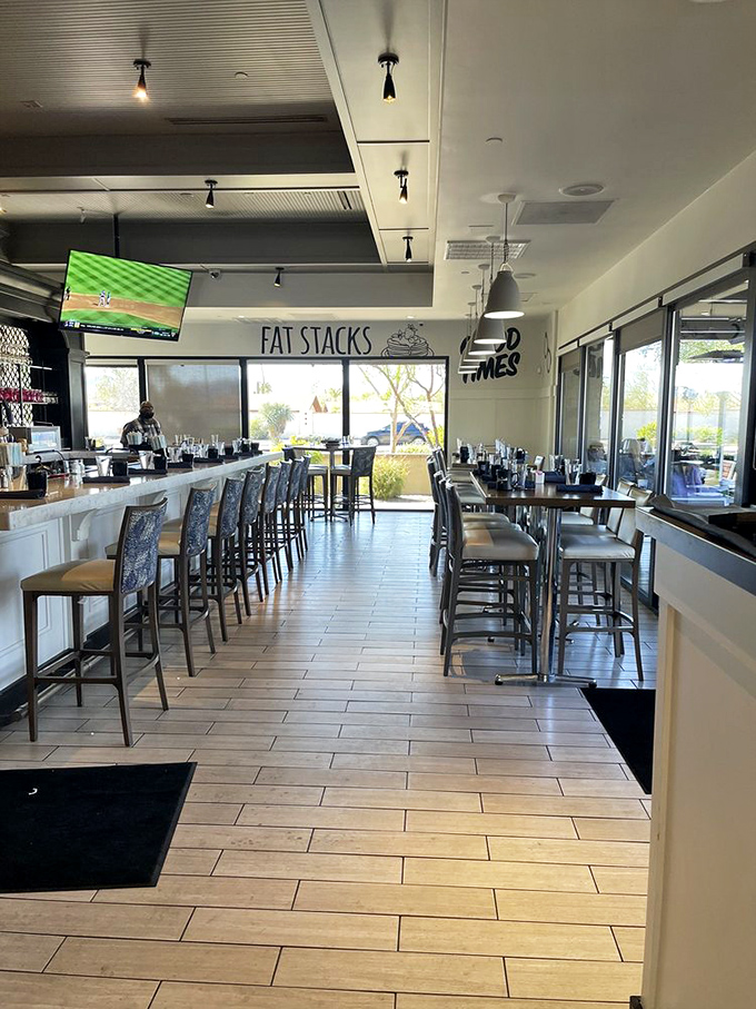 The "FAT STACKS" sign isn't false advertising&mdash;it's the restaurant equivalent of truth in labeling for pancake enthusiasts everywhere.