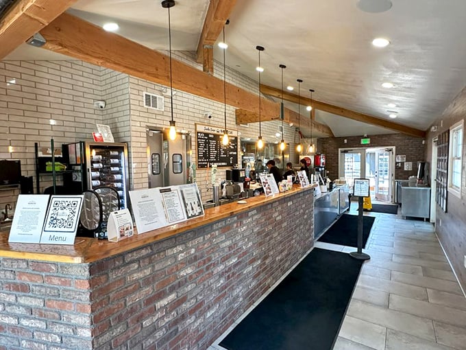 Where brick meets beam in barbecue heaven. The counter service setup promises no pretension&mdash;just serious meat magic ahead.