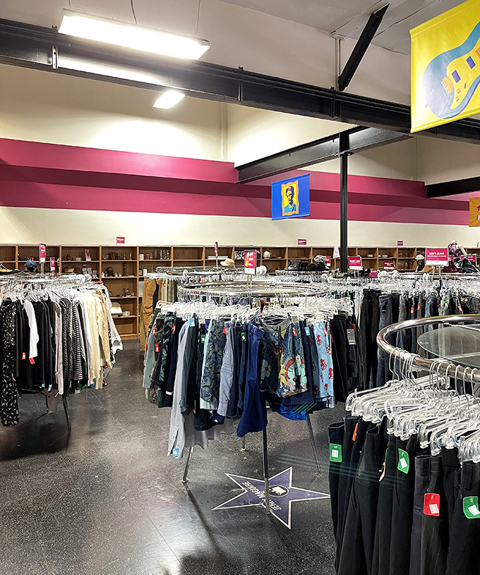 Racks upon racks of possibility await inside, where yesterday's fashion finds new life and your shopping addiction actually helps fund healthcare.