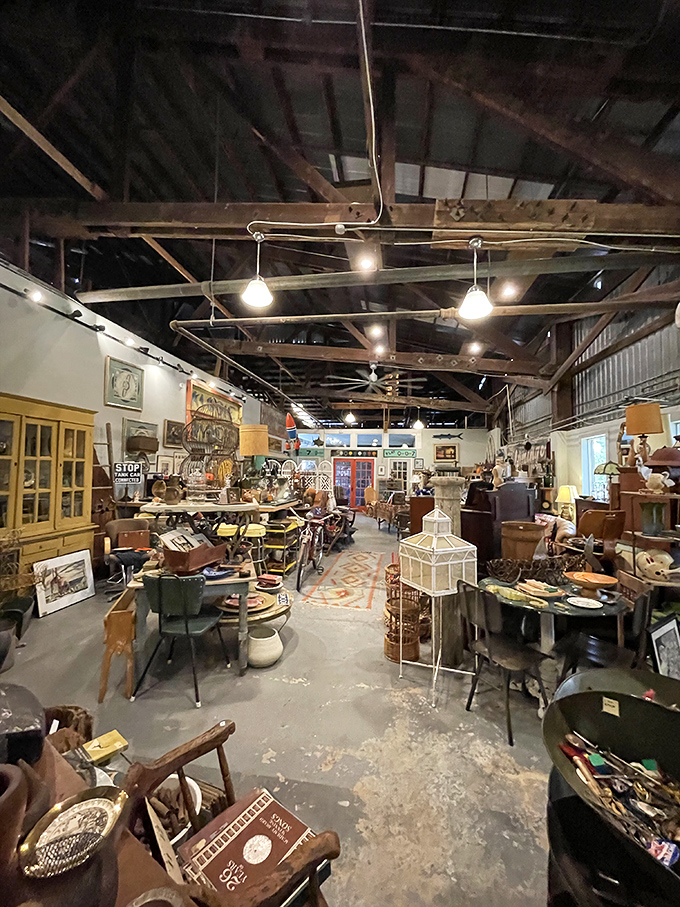 Step inside and time travel begins. Exposed beams, pendant lights, and a treasure trove of vintage finds create an explorer's paradise where every corner tells a story.