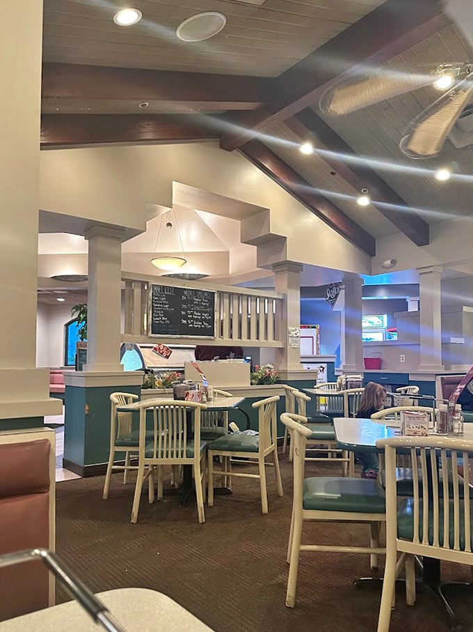 High ceilings, wooden beams, and that perfect balance of "nice enough for date night, casual enough for Tuesday dinner" ambiance.