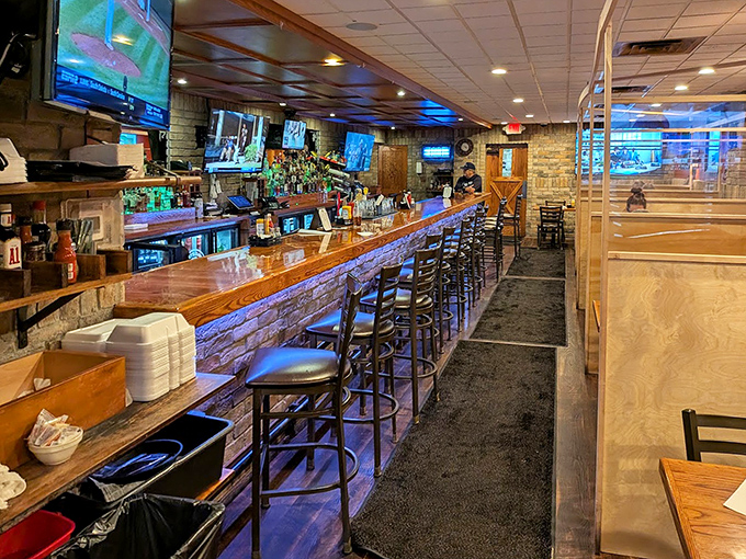 Inside McGarrey's, warm wood and stone create the perfect backdrop for serious sandwich conversations and casual celebrations.