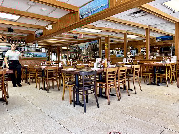Inside, it's like your Cuban grandmother's dining room expanded to feed the entire neighborhood&mdash;wooden beams and all.