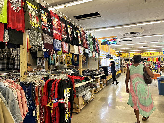 Corridors lined with colorful apparel create a textile rainbow that would make any fashionista's heart skip a beat.