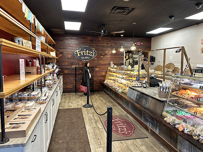 Step inside and breathe deeply&mdash;this is what heaven smells like. Fritz's rustic interior combines warm wood tones with glass cases that showcase edible works of art.
