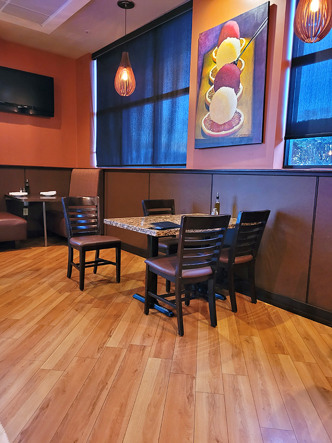 Step inside and discover how warm earth tones transform dining into pure comfort.