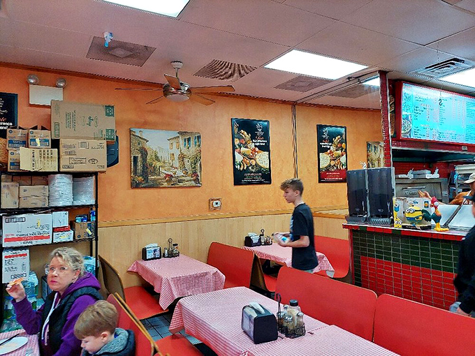Classic red-checkered tablecloths and warm orange walls transport you straight to a Mediterranean taverna without the airfare or passport stamps.
