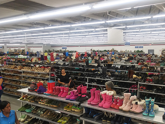 A treasure hunter's paradise stretches to the horizon&mdash;rows upon rows of footwear waiting to walk into someone's life story.