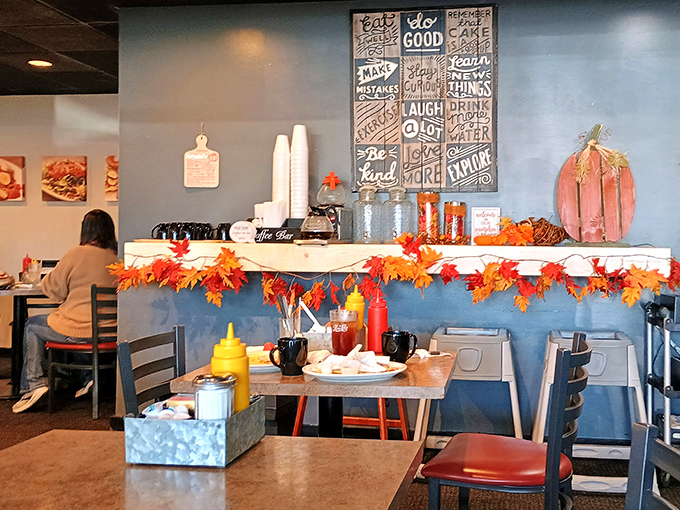 Blue walls adorned with inspirational messages create the perfect backdrop for morning revelations. At LuLu's, even the decor reminds you to "Laugh A Lot."