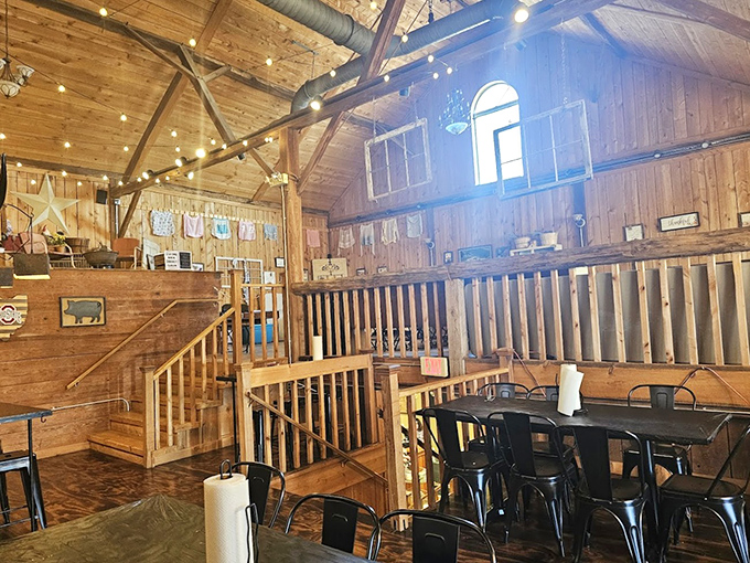 Rustic wooden beams, string lights, and that unmistakable aroma of slow-smoked perfection—this isn't just a restaurant, it's a temple of barbecue worship.
