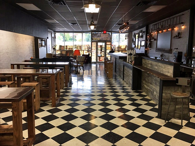 That classic black and white checkered floor isn't just nostalgic &ndash; it's the runway models strut down before serving your comfort food fantasies.