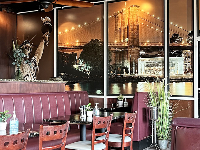 New York City comes to Melbourne through these stunning murals. The burgundy booths practically whisper, "Sit down, stay awhile."