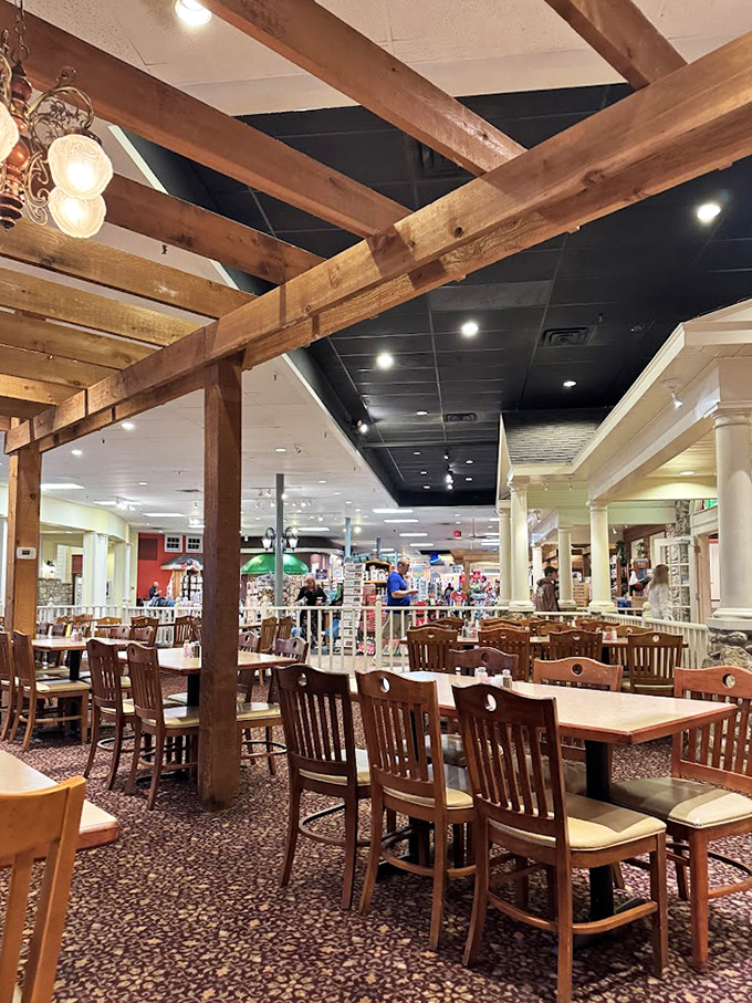 Rustic wooden beams frame the dining experience, creating that perfect balance of "fancy enough for Sunday best" yet "comfortable enough for seconds... and thirds."