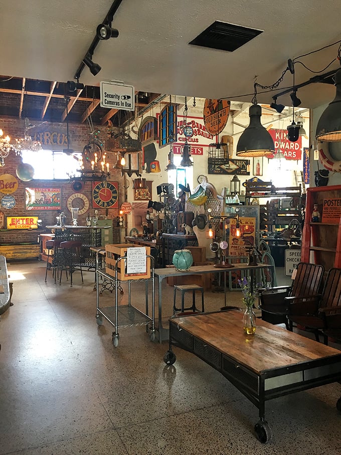 Step inside and you're transported to a wonderland where vintage signs tell stories your grandfather would remember.