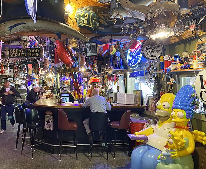 Step inside and you're greeted by a fisherman's paradise&mdash;where neon beer signs illuminate treasures from the deep and even Homer Simpson has secured a permanent seat at the bar.