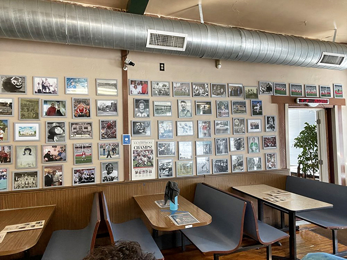 Memory wall meets comfort food haven. These photos tell Columbus stories while diners create new ones over plates of legendary biscuits and gravy.