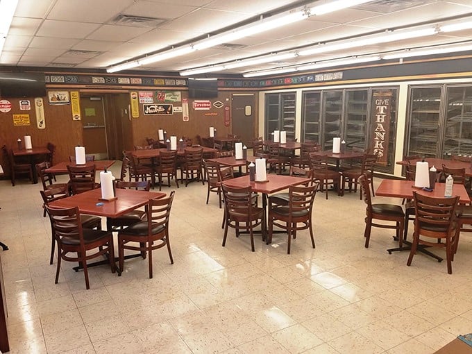 Where barbecue dreams come true. Simple tables await the carnivorous faithful, with paper towel rolls standing ready for the gloriously messy journey ahead.