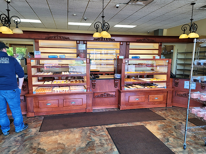 Wooden display cases that have witnessed generations of sweet-toothed Ohioans debating between "just one donut" and "maybe a dozen."
