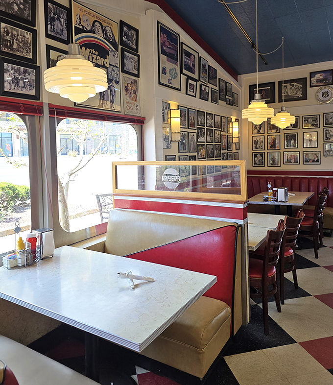 Classic red vinyl booths and checkerboard floors create the perfect backdrop for making memories, while vintage photos remind us some things are timeless&mdash;like good conversation over coffee.