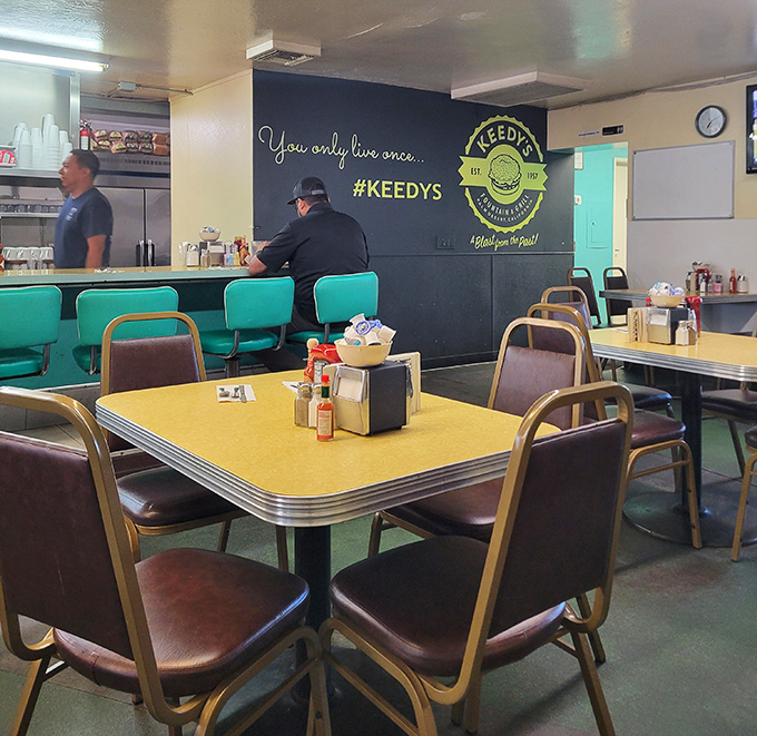 Those turquoise counter stools aren't from a designer catalog&mdash;they're time machines that have supported desert locals through countless morning coffees.