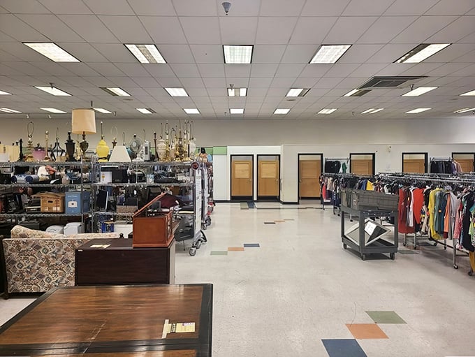 Racks upon racks of possibility stretch before you in this organized treasure hunt arena, where yesterday's fashion becomes tomorrow's find.