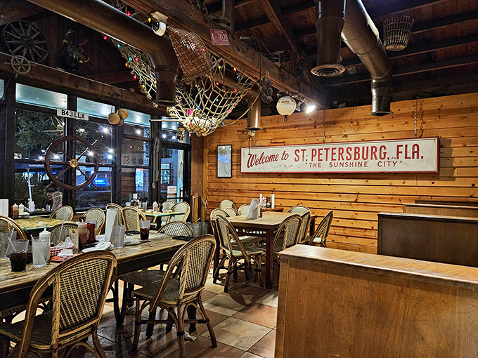 Step into this nautical wonderland where every fishing net and crab trap tells a story of coastal authenticity.